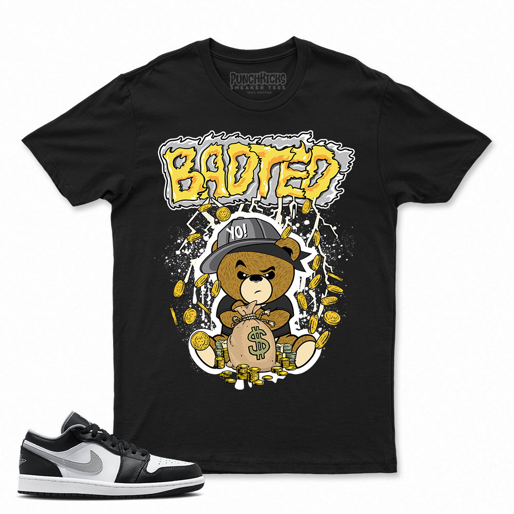 Bad Teddy Black T-Shirt Match Jordan 1 Low Black White Particle Grey ...